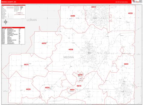 Medina County Oh Zip Code Wall Map Red Line Style By Marketmaps Mapsales