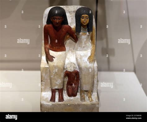 Statue Of Pawer His Wife Mut And Their Son Samut Limestone New