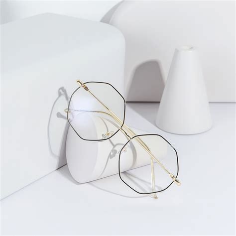 Flat Mirror Rhombic And Polygonal Plano Lens Glasses Gold Black