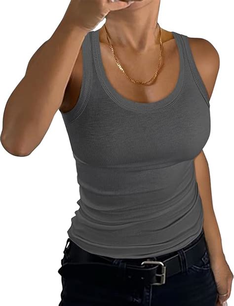Gembera Womens Scoop Neck Sleeveless Racerback Ribbed Knit Slim Fitted