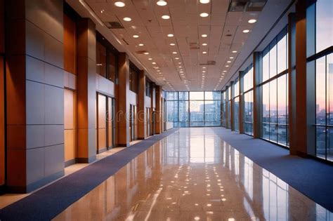 Modern Office Building Hallway Passage For Corporate Building Stock