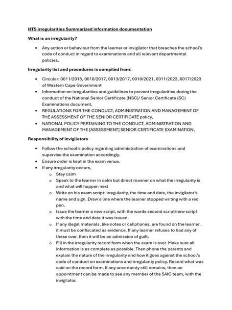 Irregularity Guide Pdf