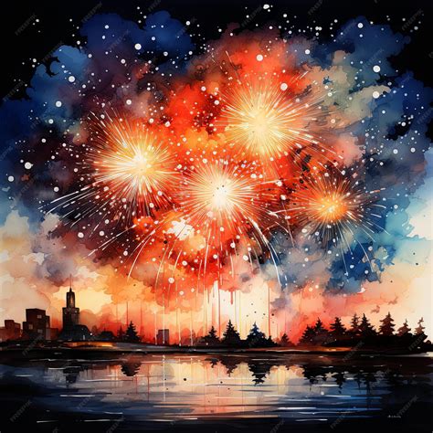 Premium Photo Watercolor Vector Illustration Of Fireworks