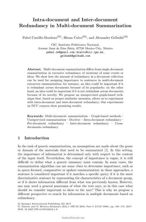 Pdf Intra Document And Inter Document Redundancy In Multi Document Summarization