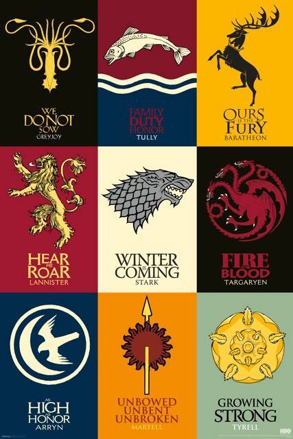 Game Of Thrones House Sigils Poster 12x18 Game Of Thrones Art