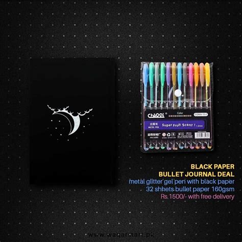 Black Paper Bullet Journal With Glitter Pen