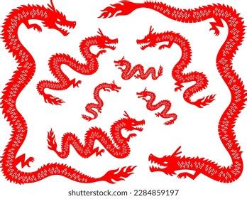 Chinese Style Red Dragons Silhouette Illustration Stock Vector Royalty