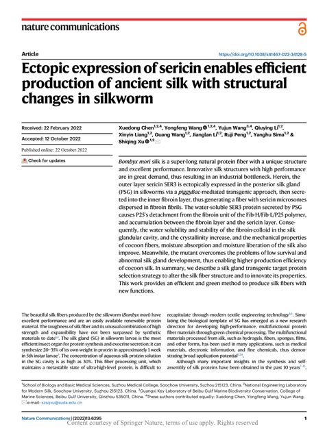 Pdf Ectopic Expression Of Sericin Enables Efficient Production Of