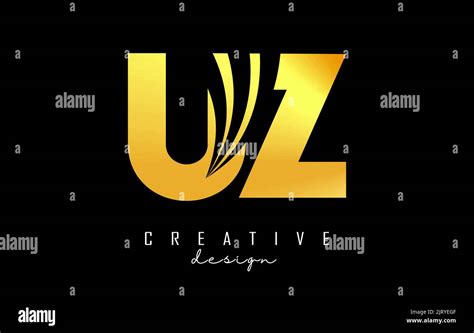 Creative Golden Letter Uz U Z Logo With Leading Lines And Road Concept Design Letters With