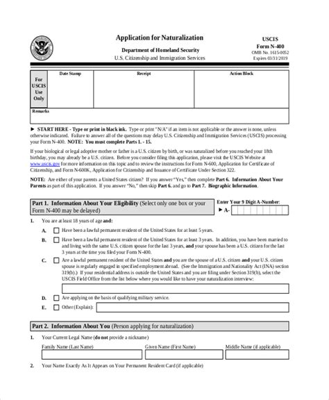 Free 9 Sample Citizenship Application Forms In Ms Word Pdf Excel