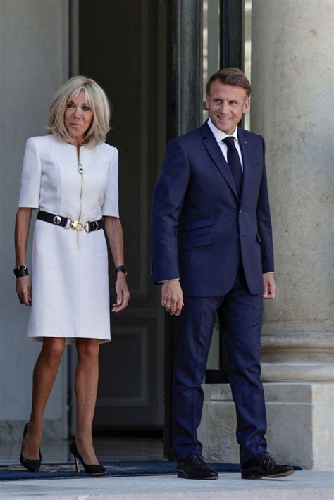 Brigitte Macron Greets German President In White Louis Vuitton Dress