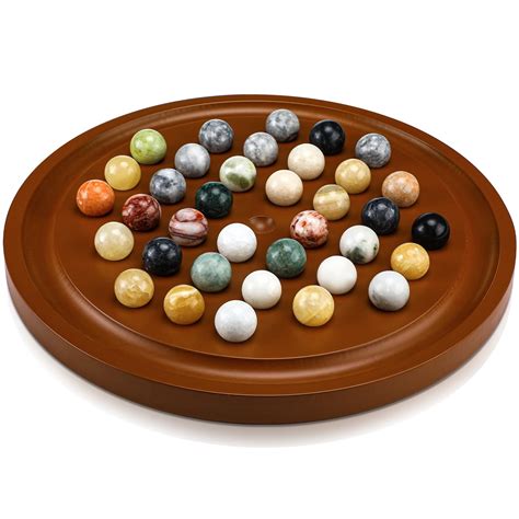 Hungdao 16 Inch Marble Solitaire Board Games Wooden With 36 Natural