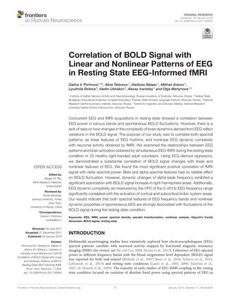 Pdf Correlation Of Bold Signal With Linear And Nonlinear Patterns Of Eeg In Resting State Eeg