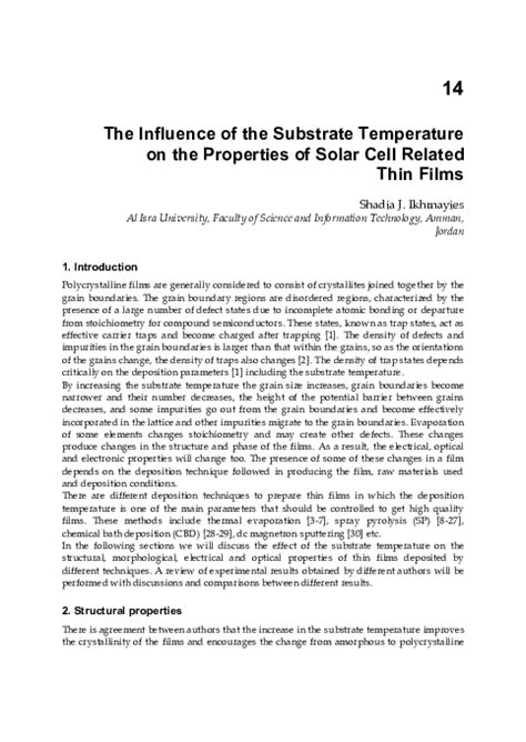 Pdf The Influence Of The Substrate Temperature On The Properties Of Solar Cell Related Thin