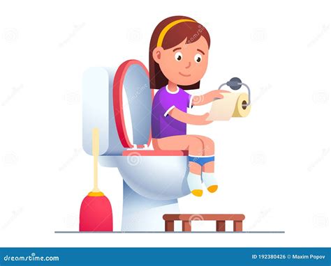 Menina Usando Papel De Vaso Sanitário Rasgando Papel Ilustração Do