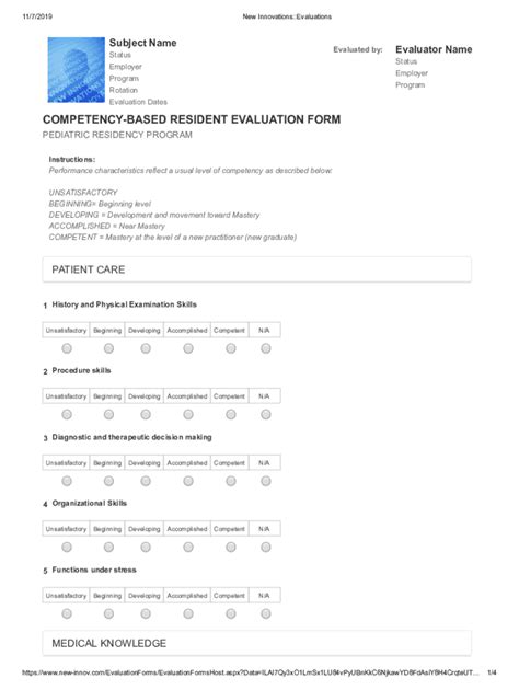 Fillable Online Competency Based Resident Evaluation Form Fax Email