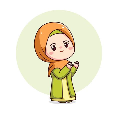 Cute Hijab Girl Praying Chibi Muslim Character 20613228 Vector Art At