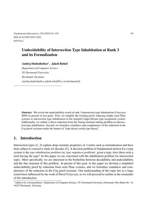 Pdf Undecidability Of Intersection Type Inhabitation At Rank 3 And