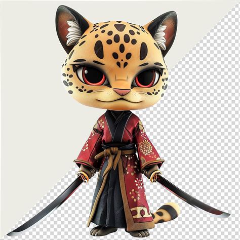 Premium Psd Cheetah Samurai Cartoon Illustration With Katana Sword