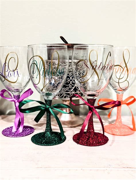 Personalized Glitter Wine Glasses Etsy