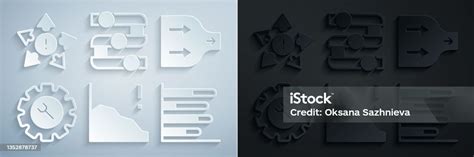 Set Financial Growth Decrease Arrow Wrench And Gear Pie Chart Infographic Graph Chart Diagram