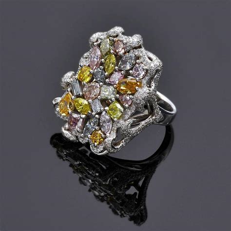 Gia Certified Fancy Colored Natural Diamond Collection Ring For Sale At