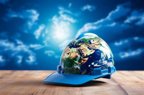 Symbolizing Safety And Health At Work Earth And Helmet For World Safety