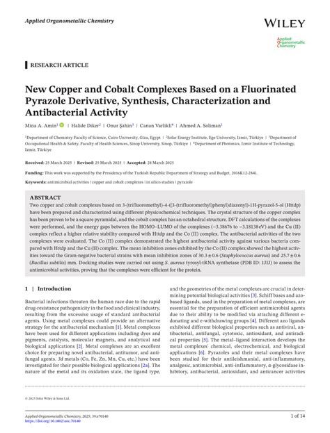 New Copper And Cobalt Complexes Based On A Fluorinated Pyrazole