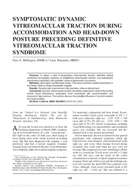 Pdf Symptomatic Dynamic Vitreomacular Traction During Accommodation