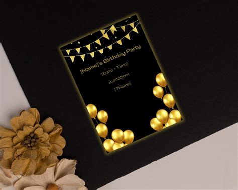Elegant Gold And Black Adult Birthday Party Invitation Printable