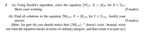 solved 3 a using euclid s algorithm solve the equation