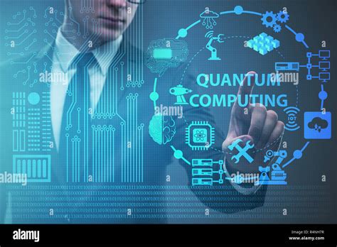 Businessman Pressing Virtual Button In Quantum Computing Concept Stock Photo Alamy