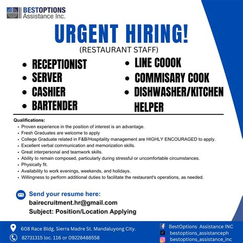 Bestoptions Assistance Inc Join Our Growing Team Of Restaurant Staff