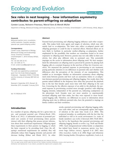 Pdf Sex Roles In Nest Keeping How Information Asymmetry Contributes