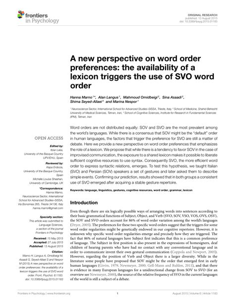 PDF A New Perspective On Word Order Preferences The Availability Of A Lexicon Triggers The