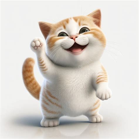 Sweet Happy And Funny Cartoon Kitty Isolated On White Background
