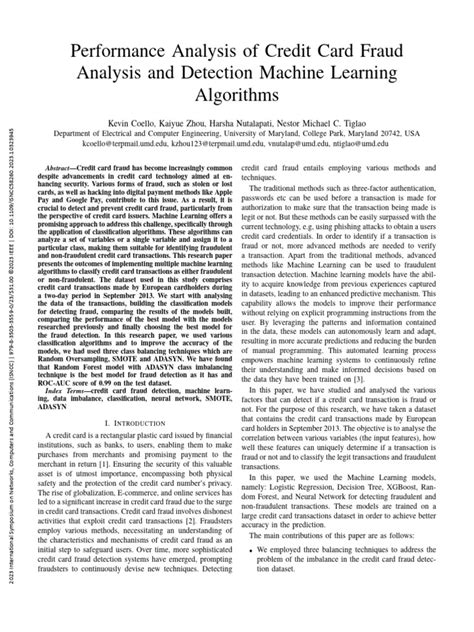 Performance Analysis Of Credit Card Fraud Analysis And Detection