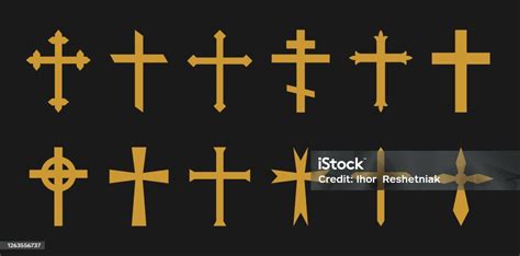 Salib Emas Salib Kristen Katolik Yunani Ikon Salib Dalam Gaya Gothic Simbol Gereja Yesus Dan