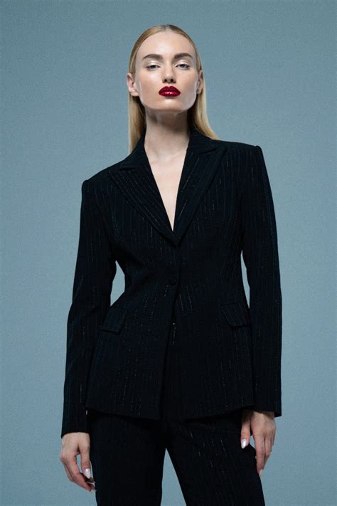 Metallic Thread Pinstripe Blazer Mirel Prentice