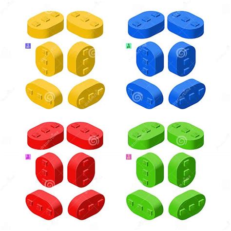3d Set Of Colored Constructor Kit In Isometry Element With Rounded Corners Vector Illustration
