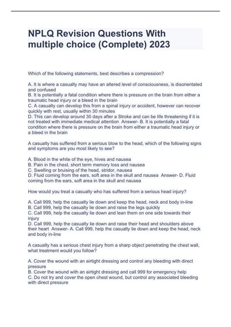 Nplq Revision Questions With Multiple Choice Complete 2023 Nplq Stuvia Be