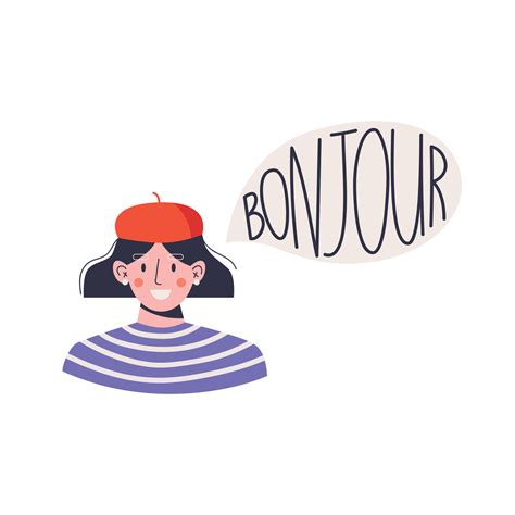 A Young Smiling Woman Says Bonjour French Woman Flat Vector