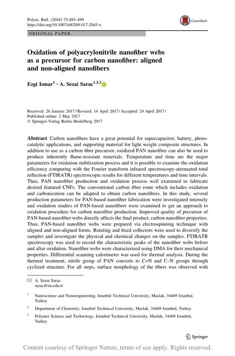 Oxidation Of Polyacrylonitrile Nanofiber Webs As A Precursor For Carbon
