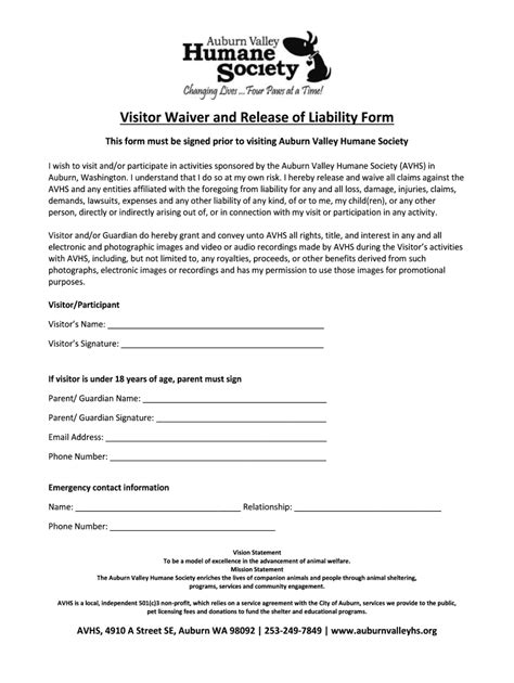 Fillable Online Visitor Waiver And Release Of Liability Form Auburn