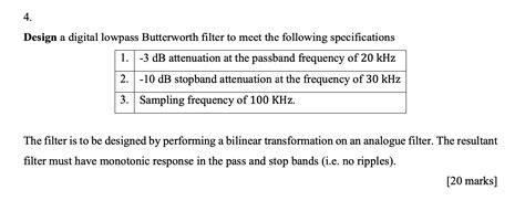 Solved Design A Digital Lowpass Butterworth Filter To Chegg