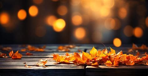 Premium AI Image Autumn Leaves Layered Over Dark Wood Floor