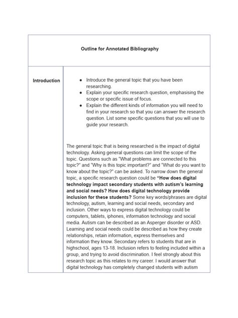 Outline For Annotated Bibliography Download Free Pdf Autism