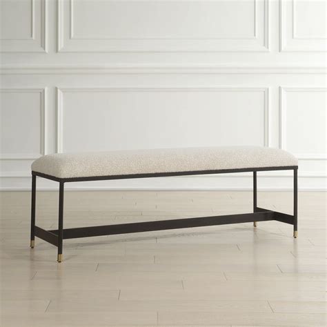 Uttermost Halston Off White Upholstered Bench With Matte Black Iron Fr