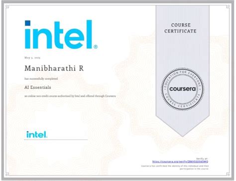 Mani Bharathi On Linkedin Excited To Announce That I Have Successfully Completed The Intel® Ai