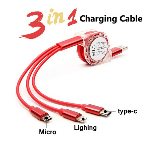 Telescopic Three In One Data Cable Charging Cable Multi Function Mobile